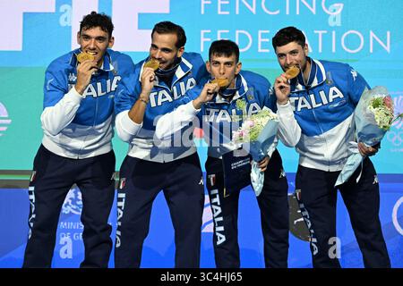Tbilisi, Georgia. 28th July, 2025. Hungary's Aron Szilagyi (L) fights ...