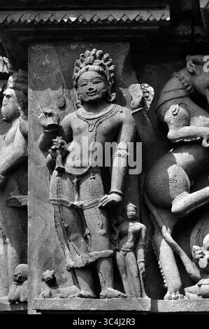 Black and white photo of Yamdev God of death and attendant deity carved ...
