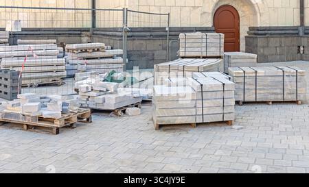 Stacked White Marble Tiles at Pallet Construction Site Stock Photo - Alamy