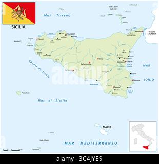 Map of the Italian Mediterranean island of Sicily Stock Photo - Alamy