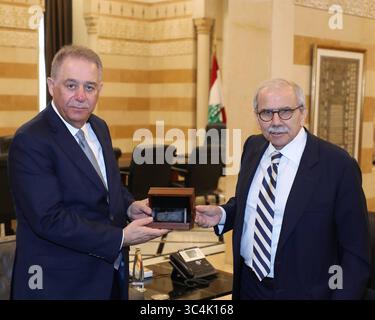 Lebanese Prime Minister Nawaf Salam arrives to attend a cabinet meeting ...
