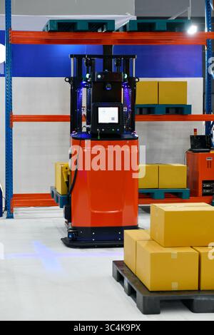 Autonomous Robot transportation in warehouses automation. Robots in ...