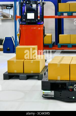 Autonomous Robot transportation in warehouses automation. Robots in ...