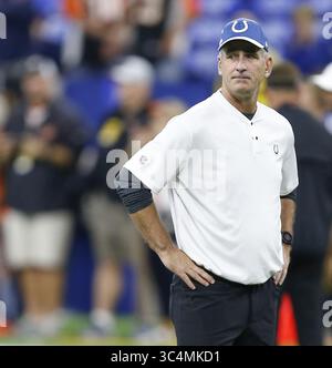 Indianapolis Colts head coach Frank Reich, center, watches from the ...