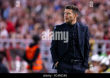 ANTWERPEN, BELGIUM - JULY 25: Coach Stef Wils of Royal Antwerp FC looks ...