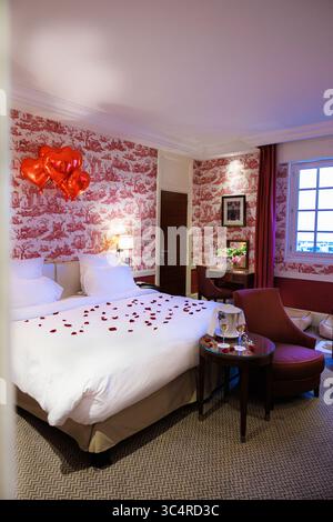 Interior of bedroom with gifts and balloons for Valentine's Day Stock ...