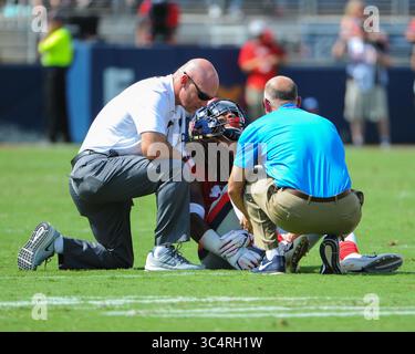 OXFORD, MS - SEPTEMBER 27: Ole Miss Rebels players celebrate in the ...