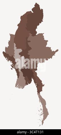 Vector blank map of Myanmar with regions, states and administrative ...