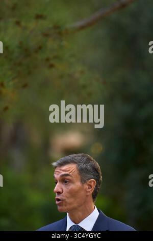Pedro Sanchez attends the press after his meeting with the King at the ...