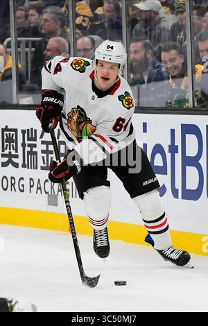 Chicago Blackhawks center David Kampf (64) plays against the Nashville ...