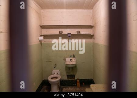Inside one of the prisoner cells, room, at the former Alcatraz Island ...