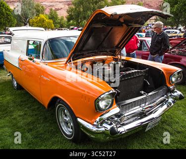 A modified 1957 Chevrolet Delivery Wagon called the Cream Sicle with a ...