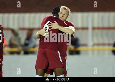 Ben Tompkins, of Chelmsford City, celebrates his goal with Jack Barham ...