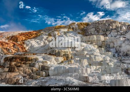 the colorful travertine terraces of minerva terrace in summer at ...