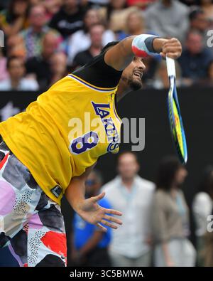 Nick Kyrgios of Australia in a basketball exhibition after beating ...