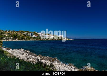 Mediterranean vegetation, road leading to Tatinje beach in Croatia ...