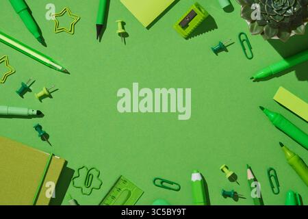 Vibrant banner with green sharpener pencils on yellow background ...