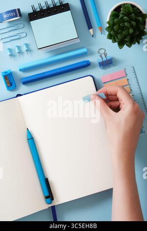 blank note in home office with man hand, pencil and computer Stock ...