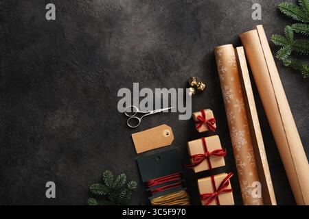 Wrapping presents background. Diy creative hobby, modern christmas gift ...