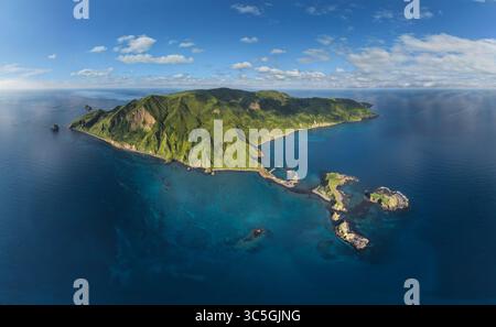 Panoramic aerial view of Rocks of Moneron Island, Sakhalin Island ...