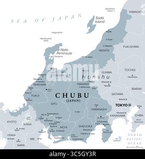 Japan, gray political map. The main islands Honshu, Hokkaido, Kyushu ...