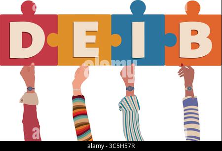 Inclusive Society concept. Diverse hands pointing towards equality, inclusion, and diversity ...