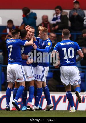 Kayden Jackson of Ipswich Town is congratulated after scoring a goal to ...