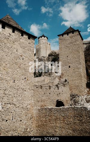 Golubac fortress castle walls and towers, standing on Danube river bank ...