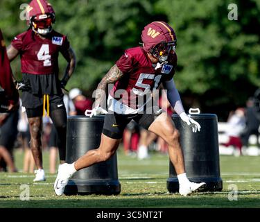 Ashburn,VA. USA; Washington Commanders safeties Tyler Owens (40) and ...