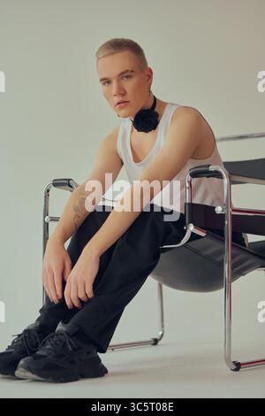 man barber isolated on grey background. man with barber scissors in ...