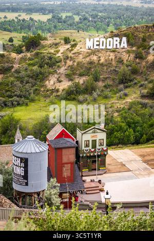 Medora, ND, USA - July 17, 2025: Outdoors Medora Musical decorations ...