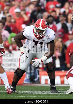 Georgia offensive lineman Andrew Thomas runs the 40-yard dash at the ...