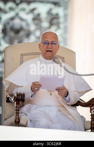 Pope Leo XIV delivers his speech as he recites the Angelus noon prayer ...