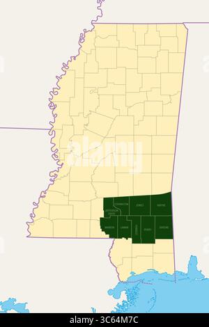 Mississippi state map in counties. CRAM 1894 old antique plan chart ...