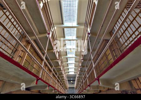 Prison cells on landings on the notorious Alcatraz Island off San ...