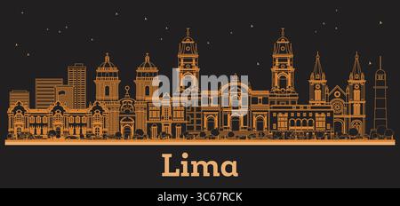 Outline Lima Peru City Skyline with Historic Buildings and Reflections ...