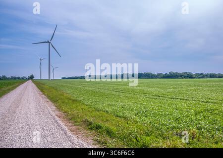 Farm fields in southern Ontario with wind power turbines Stock Photo ...
