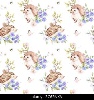 Seamless pattern with cartoon hedgehogs Stock Photo - Alamy