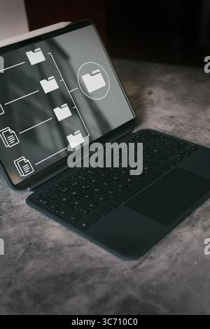 Laptop screen displaying an upload concept Stock Photo - Alamy