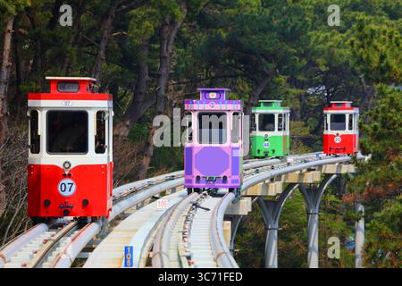 Colorful capsule train in Busan. Tourist attraction in South Korea ...