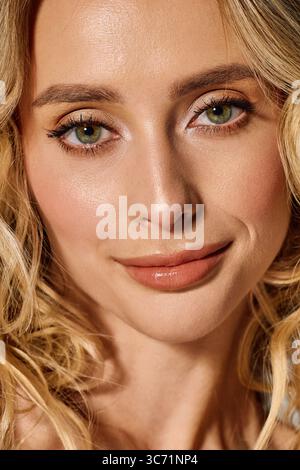 A beautiful blonde woman exudes confidence wearing stylish denim ...