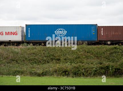 Cosco Shipping container on a freightliner train, Warwickshire, UK ...