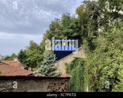 funicular railway over the green forest Stock Photo - Alamy