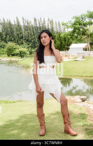 Relaxation lifestyle concept, Young Asian woman use laptop for ...