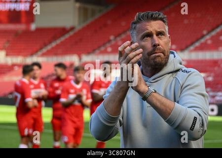 Middlesbrough manager Rob Edwards applauds the fans ahead of the Sky ...