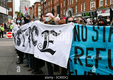 London, UK. 14 August 2025. PETA supporters dressed as horses are ...