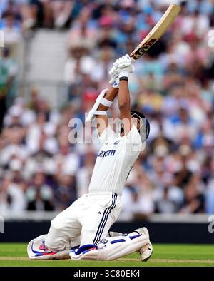 India's Yashasvi Jaiswal bats on the first day of the first cricket ...
