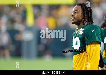 Green Bay Packers safety Xavier McKinney (29) lines up during a NFL football game against the ...