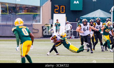 Edmonton Elks' Kenneth Logan Jr. (20) celebrates against the Calgary ...
