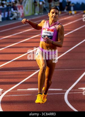 August 01 2025 Eugene, OR 100 meter athletes(left to right) Courtney ...